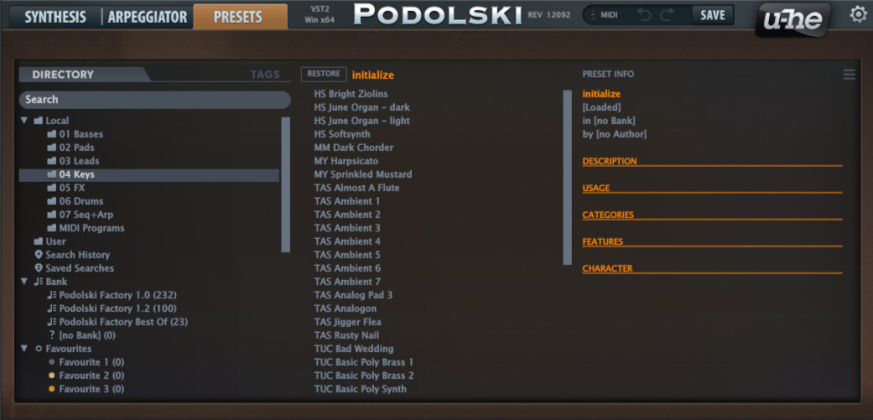 Podolski VST (Free Synth Plugin with 300 Virtual Instruments)